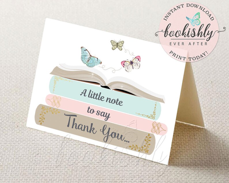 Book Lover Thank You Card PRINTABLE Writer Note Card | Etsy
