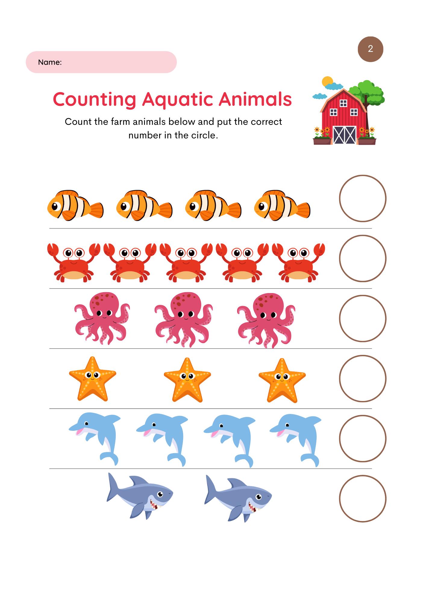 Counting Farm Animals and Aquatic Worksheet | Kids Learning | Learning ...