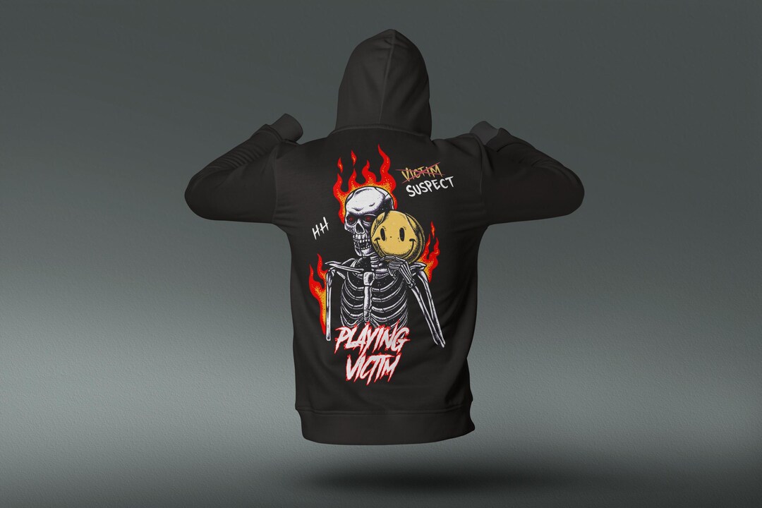 Playing Victim Skeleton Design, Flame Skull Graphics, Smiley Mask ...