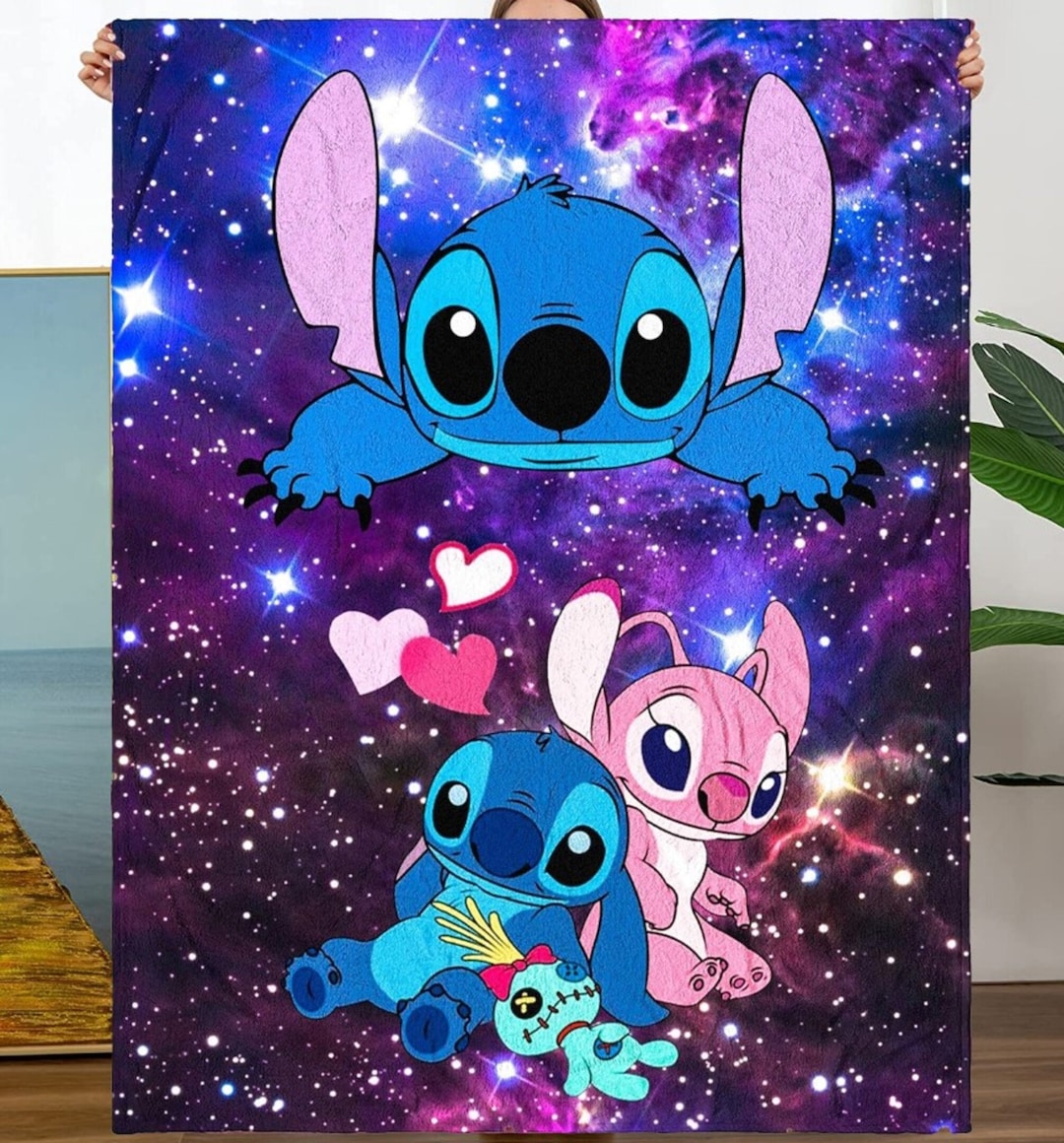 Stitch and Angel Gifts Blanket, Cute Stitch Fleece Blanket, Couple Gift ...