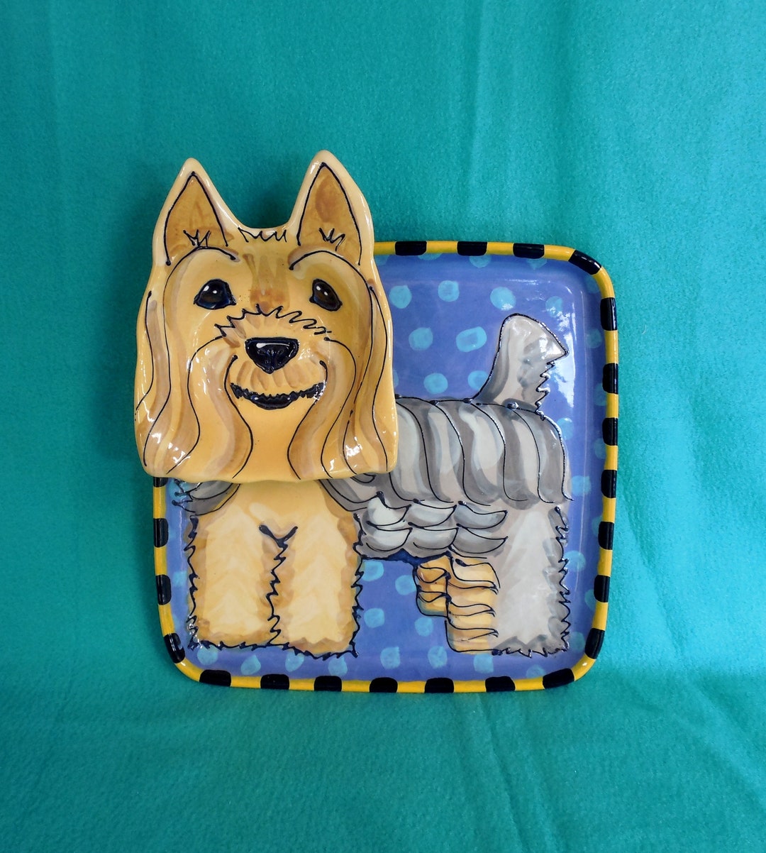 Yorkshire Terrier Dog Yorkie Pottery Ceramic Chip and Dip Plate Hand ...