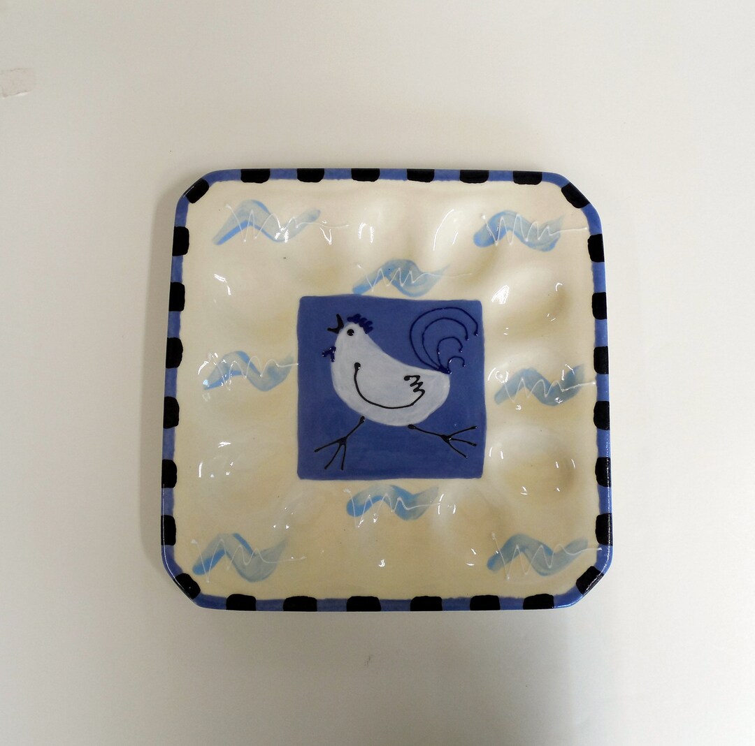 Blue and White Chicken Rooster Ceramic Pottery Deviled Egg Plate - Etsy
