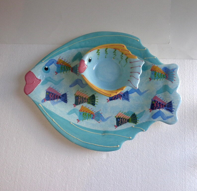 Large Fish Pottery Ceramic Chip and Dip Serving Tray - Etsy
