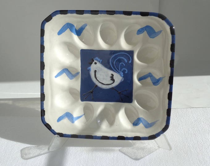 Blue and White Chicken Rooster Ceramic Pottery Deviled Egg - Etsy