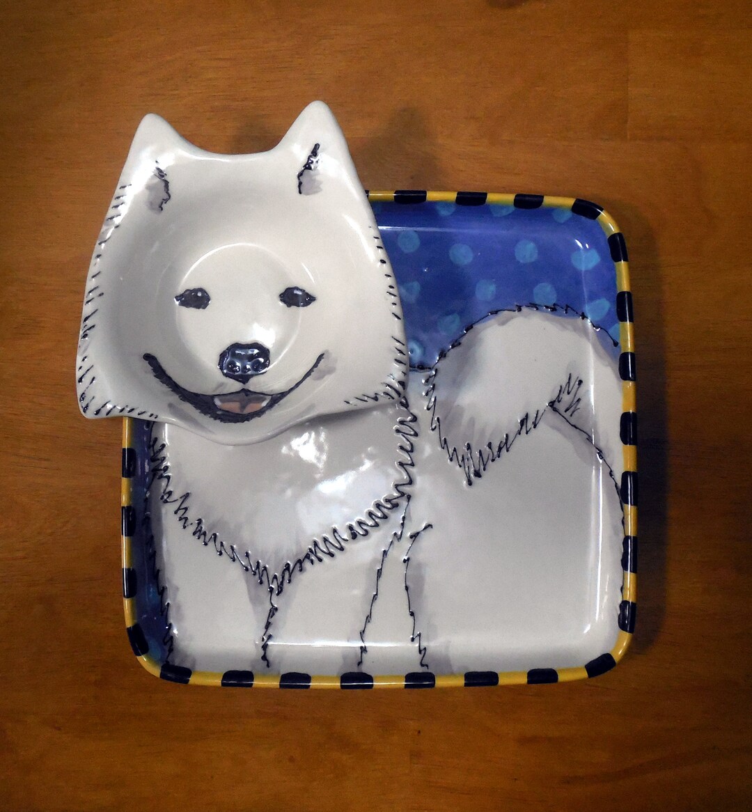 Samoyed Dog Pottery Whimsical Pottery Chip and Dip Serving Tray-made to ...