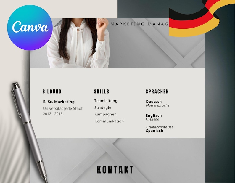 Canva CV Template (german) | Professional CV 2025 | Modern Application ...