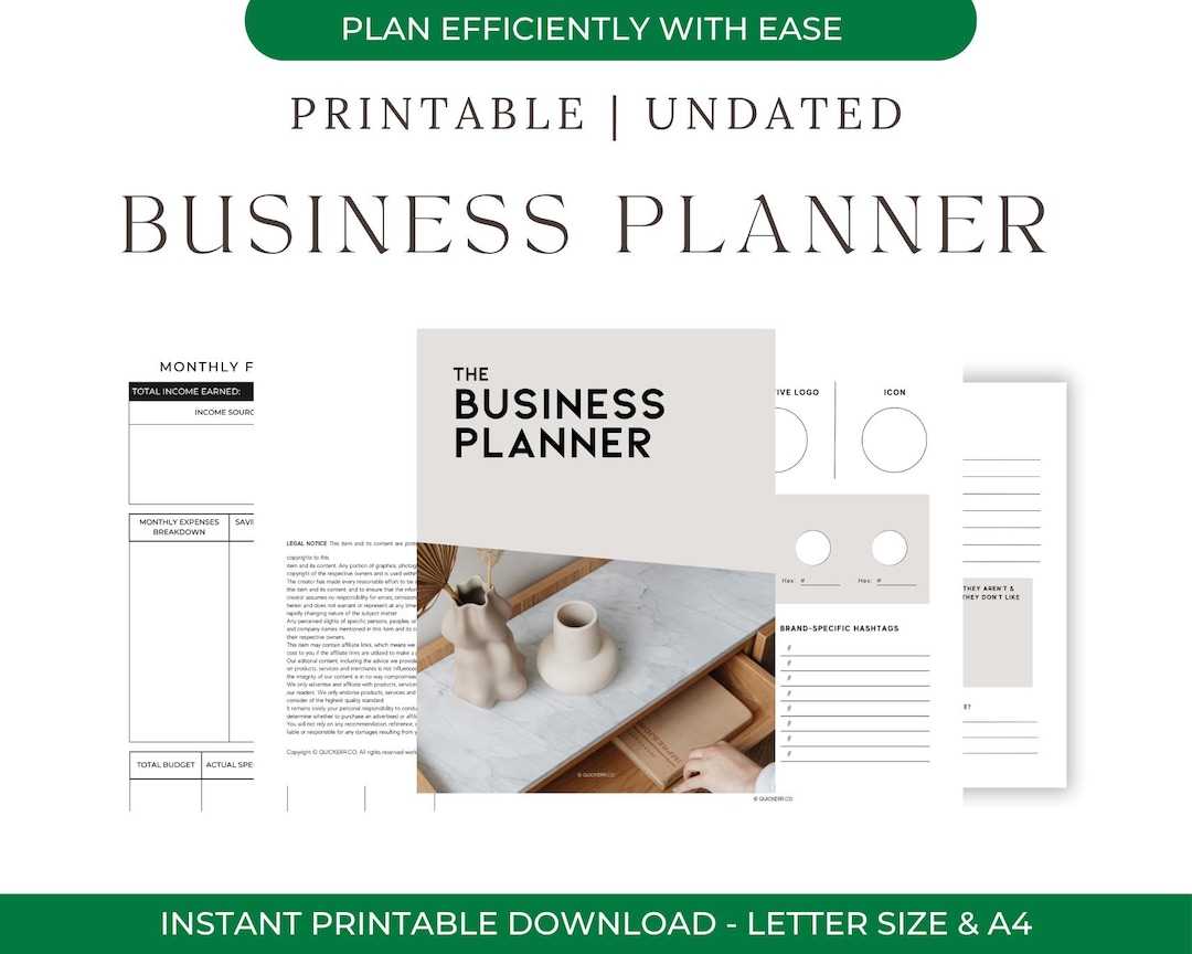 Business Planner Printable | Small Business Organizer | Goal, Finance ...