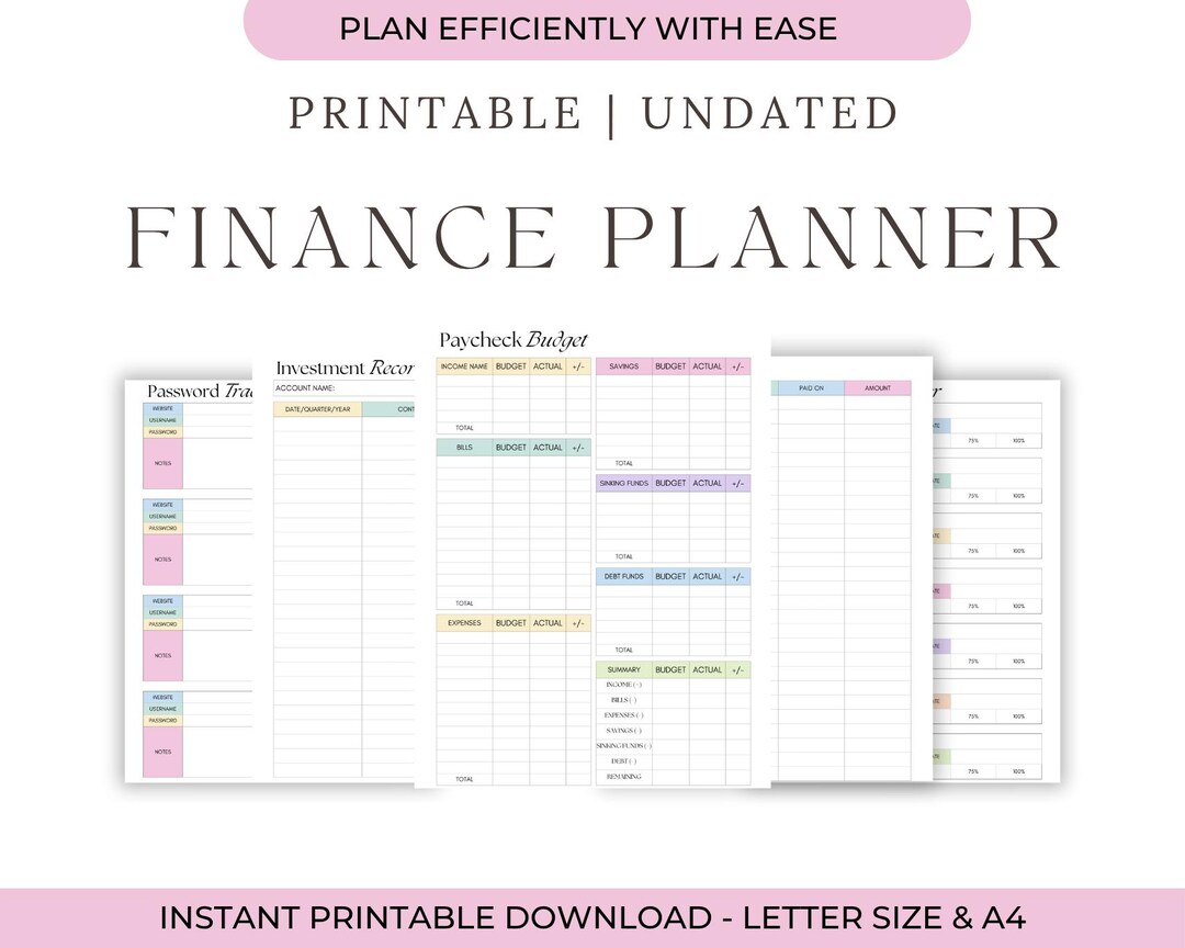 Finance Planner Printable | Budget, Expense, Savings & Debt Tracker ...