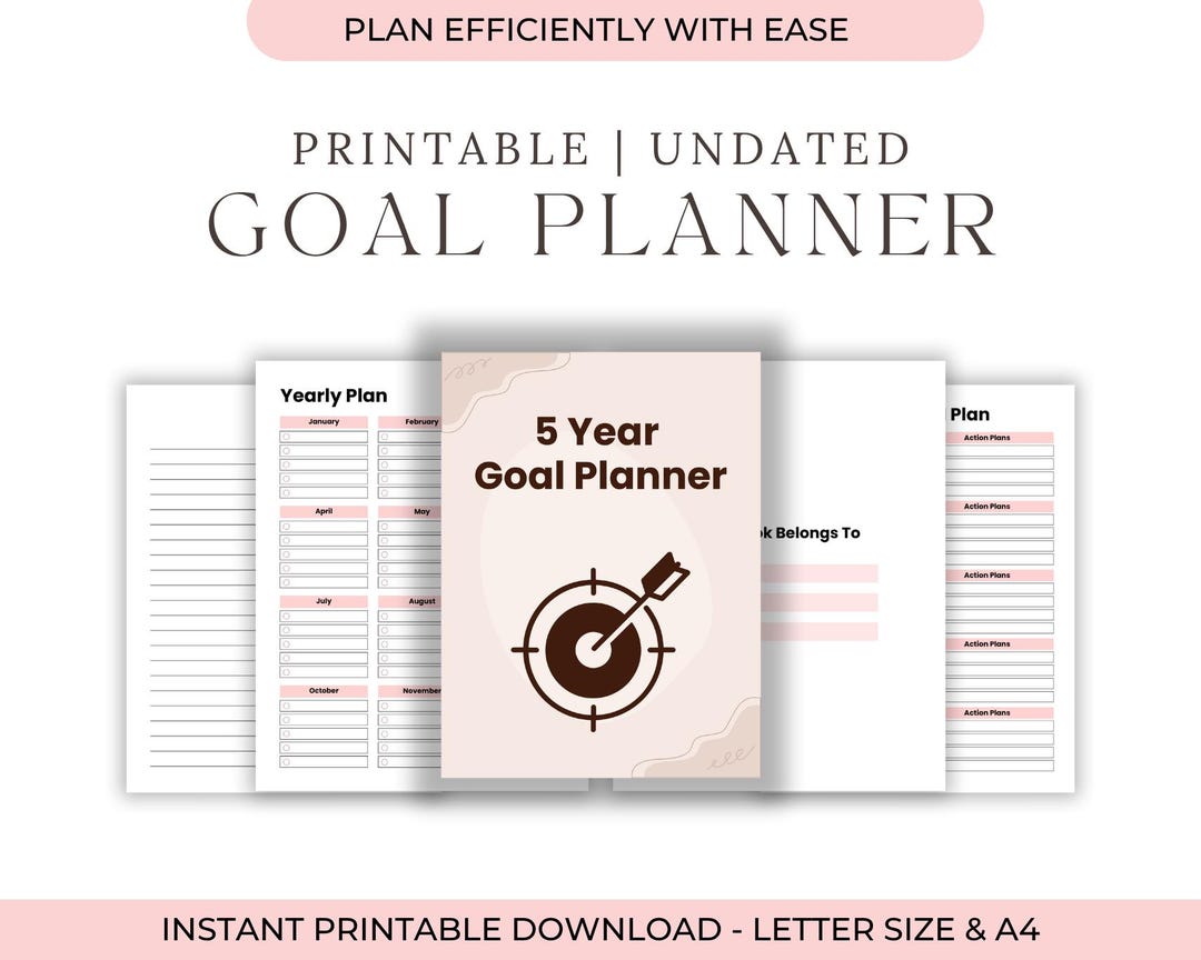 5 Year Goal Planner Printable | Minimal Long Term Goal Setting PDF ...
