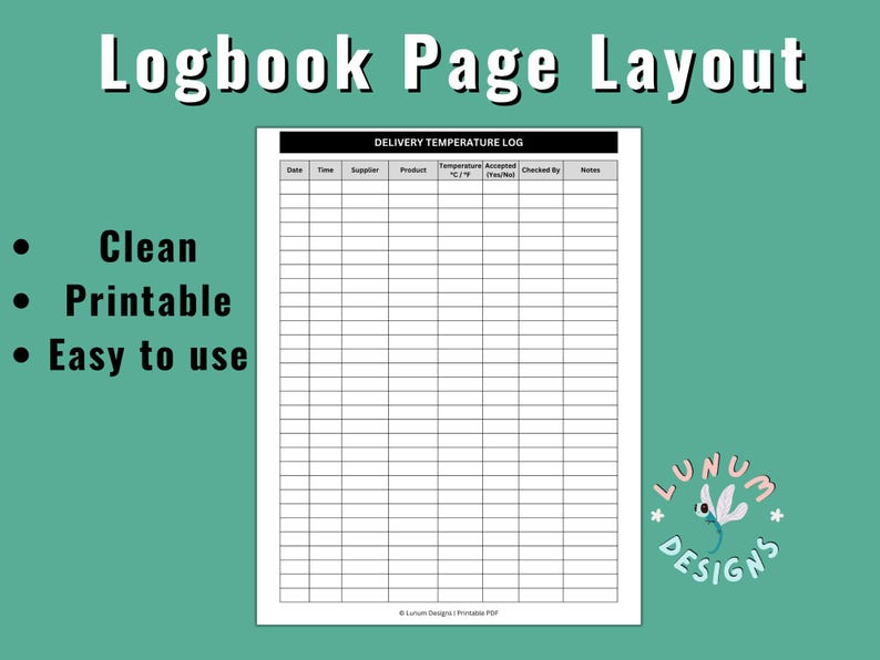Delivery Temperature Log Printable PDF – Food Delivery Temperature ...