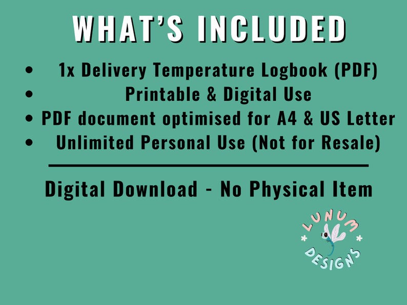 Delivery Temperature Log Printable PDF – Food Delivery Temperature ...