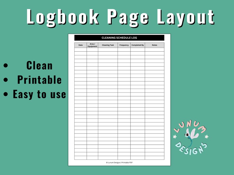 Cleaning Schedule Log Printable PDF – Kitchen Cleaning Checklist ...