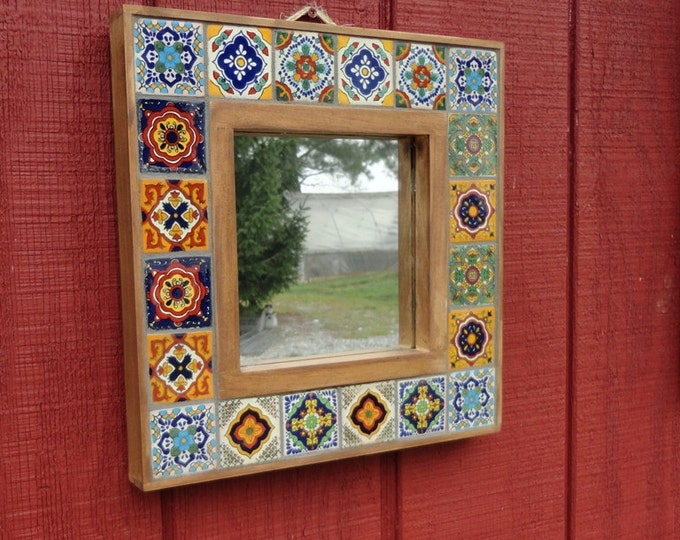 Custom Made Mexican Tile Rustic Wood Mosaic Framed Mirror - Etsy