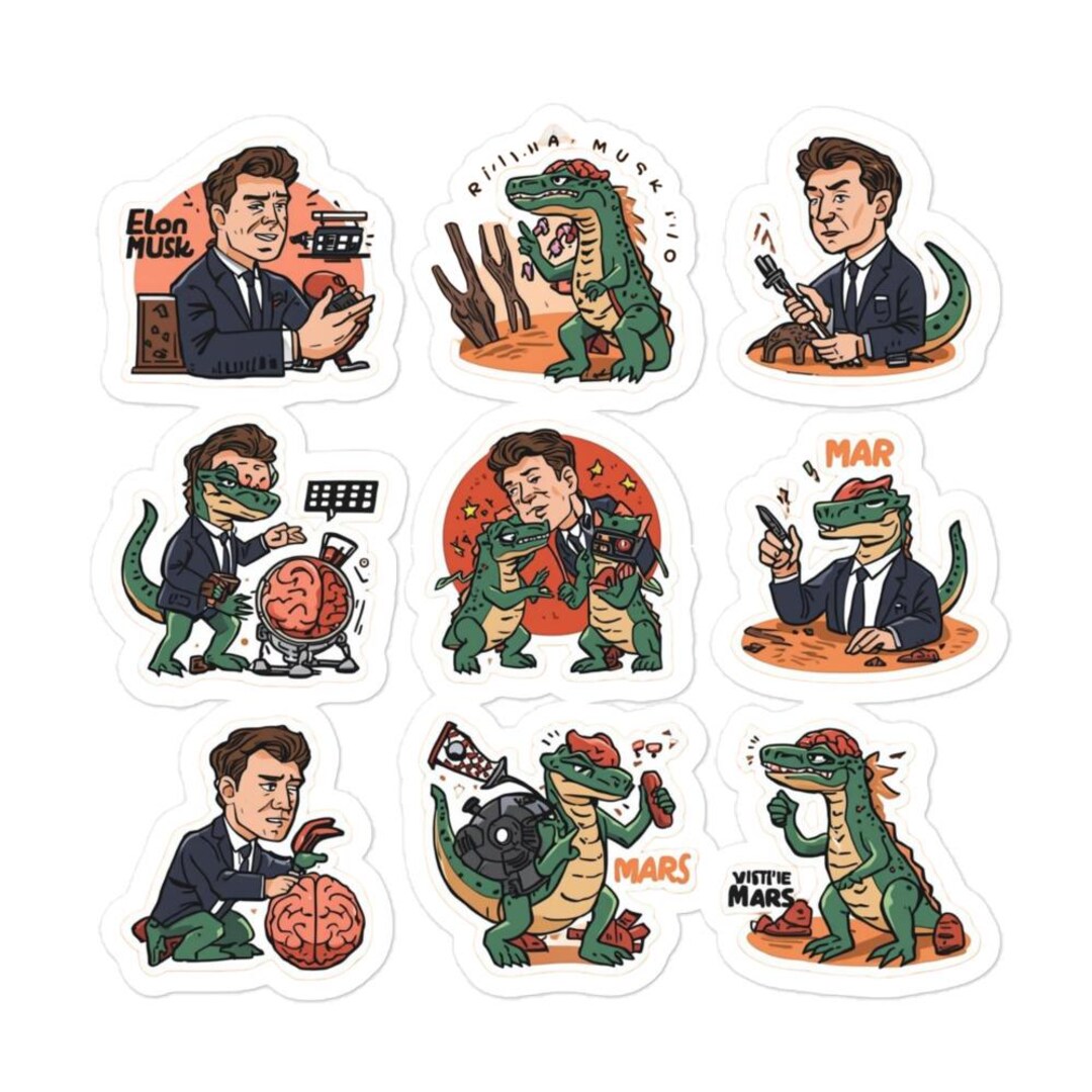 Elon Musk & the Reptilian Lab Sticker Pack | Funny Mars Science Cartoon ...