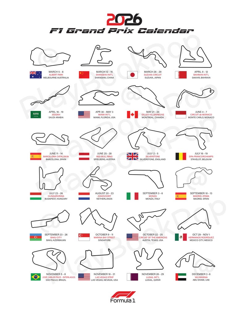2026 F1 Journal, Digital Download | 2026 Formula 1 Calendar, F1 Race ...