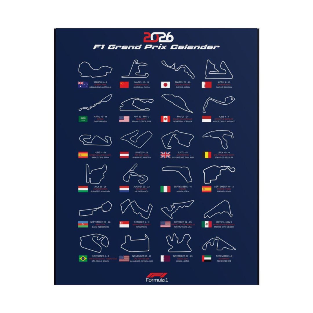 Formula One 2026 Calendar: F1 Grand Prix Schedule (digital Download) - Etsy
