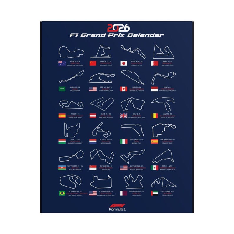Formula One 2026 Calendar: F1 Grand Prix Schedule (digital Download) - Etsy