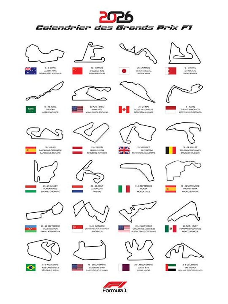 Calendrier Formule 1 2026 : Programme Des Grands Prix F1 ...