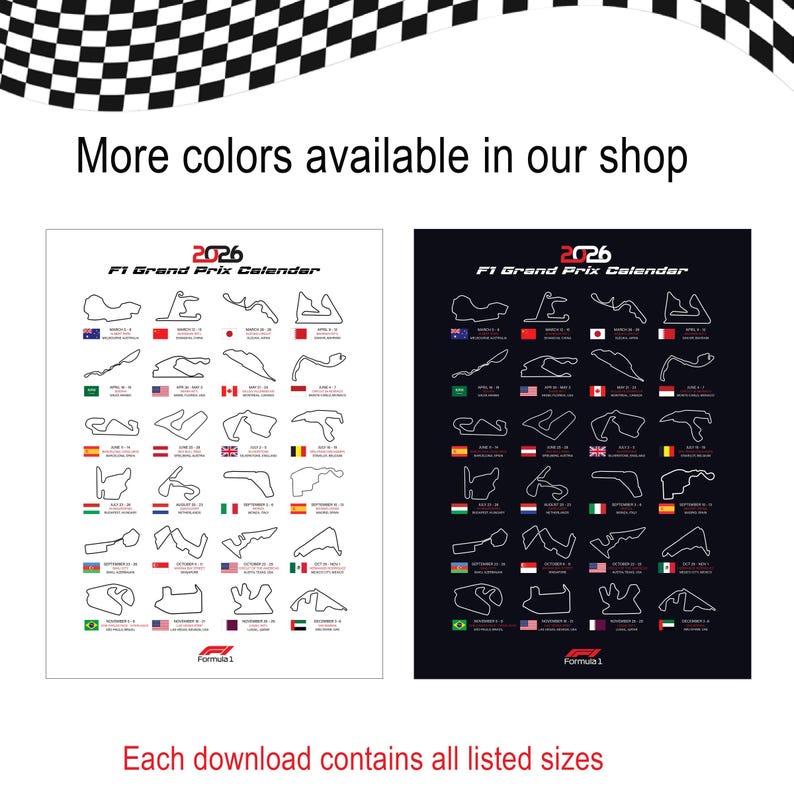 Formula One 2026 Calendar: F1 Grand Prix Schedule (digital Download ...