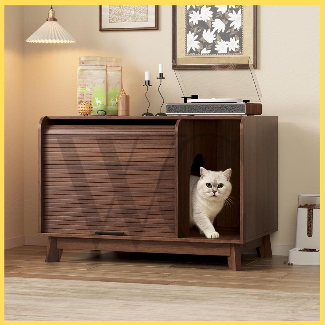 Modern Hidden Cat Litter Box Enclosure Furniture With Sliding Door ...
