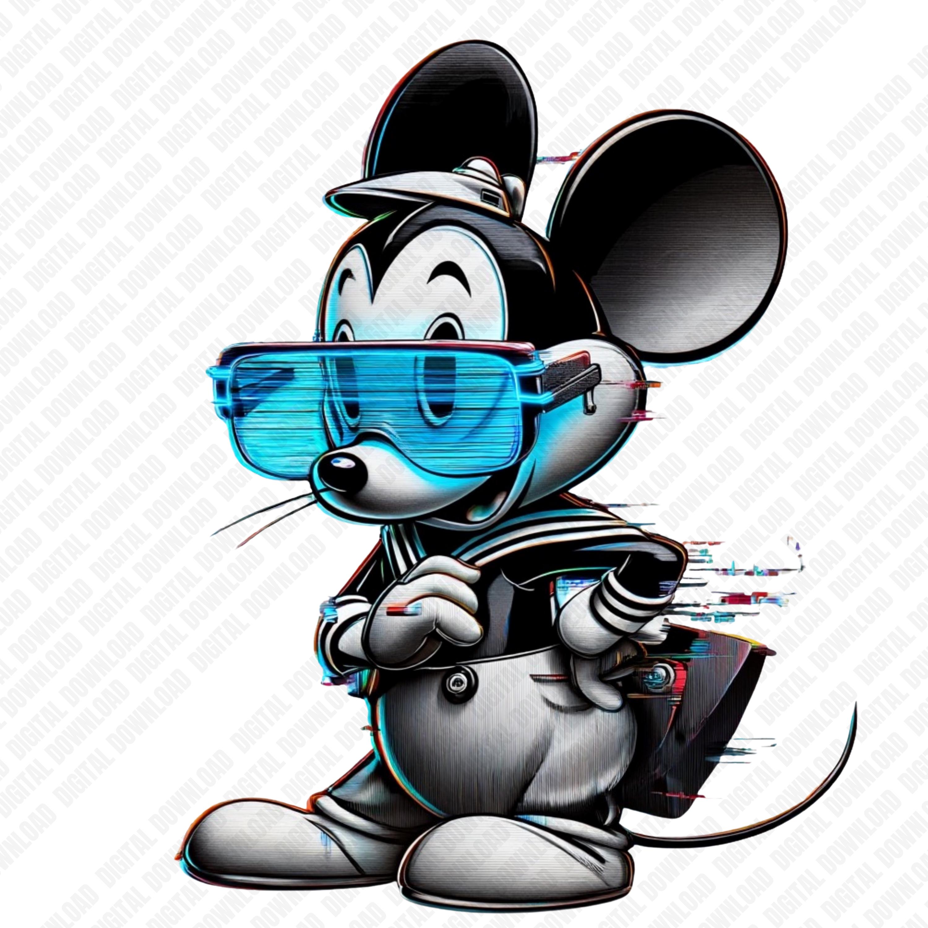 Mickey Mouse Cyber Art PNG, Futuristic Glitch Cartoon Illustration, VR ...