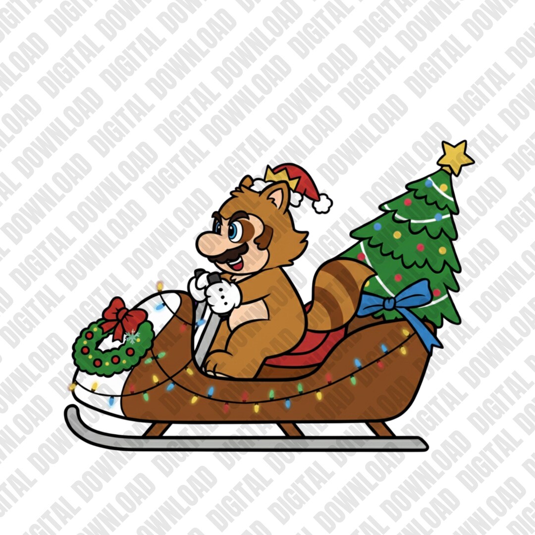 Tanooki Mario Christmas PNG, Super Mario Kart Christmas PNG SVG, Cute ...