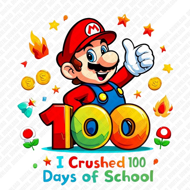 Mario PNG 100 Day | Super School Boy Art | Instant Download - Etsy