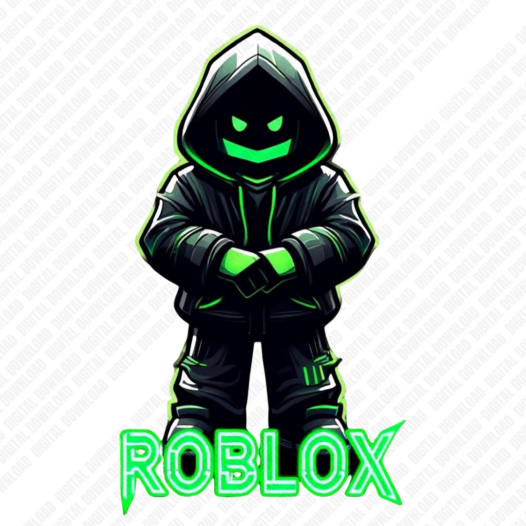 Roblox Neon Green Hacker Character PNG, Dark Hoodie Gamer Sublimation ...