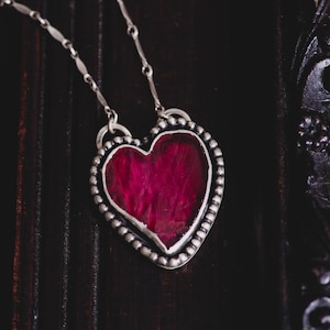 Ruby Heart Necklace-sterling Silver Heart Necklace-ruby - Etsy