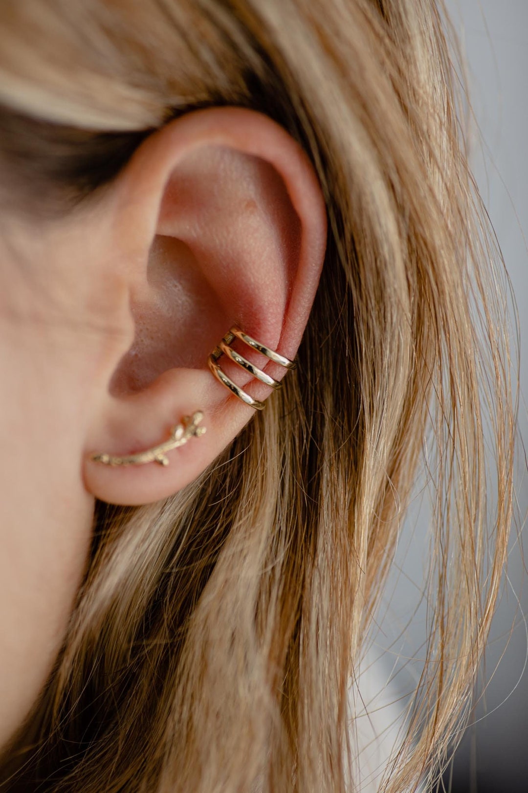 14K Solid Gold Ear Cuff-no Piercing Earring-thick Gold Cuff Earring ...