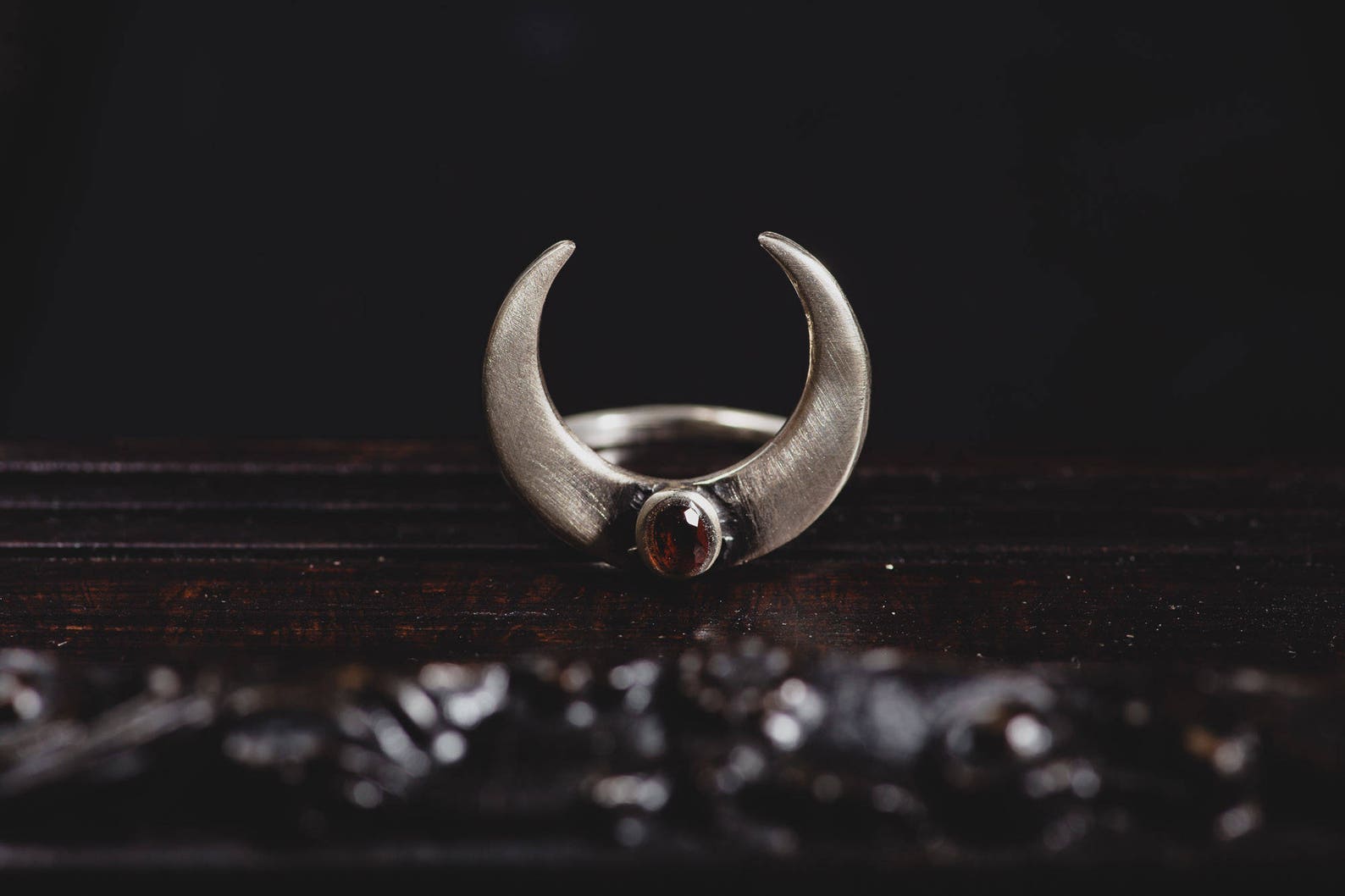 Sterling Silver Moon Horn Garnet Ring-january Birthstone Rings-red ...
