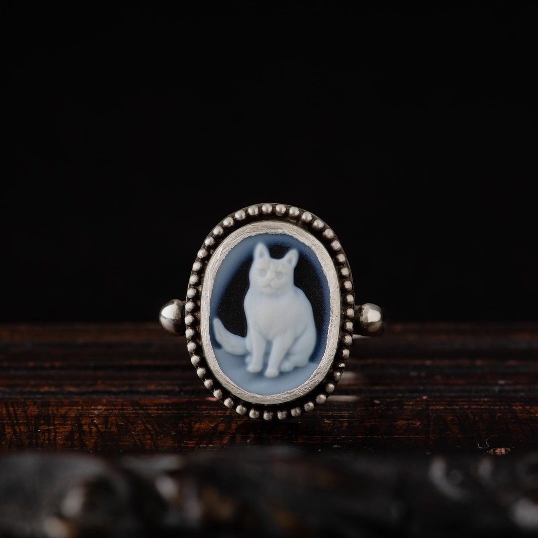 Cat Cameo Ring With Granulation-sterling Silver Agate Cameo Ring-cameo ...