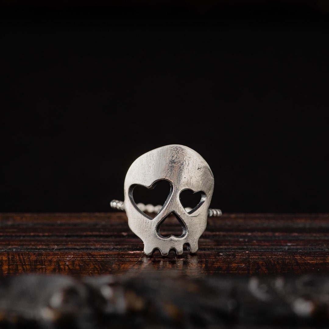 Heart Skull Ring-sterling Silver Skull Ring-gothic Jewellery-skull With ...