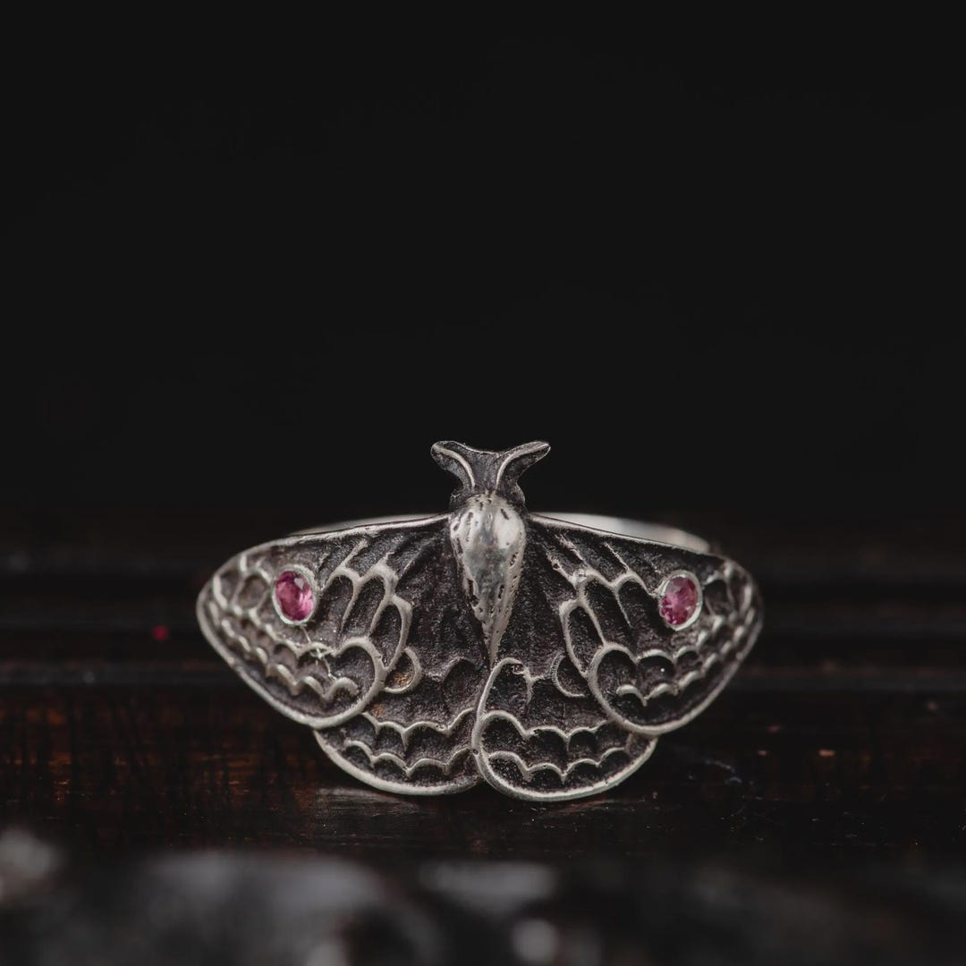 Sterling Silver Moth Ring With Pink Tourmalines – Handmade Oxidized ...