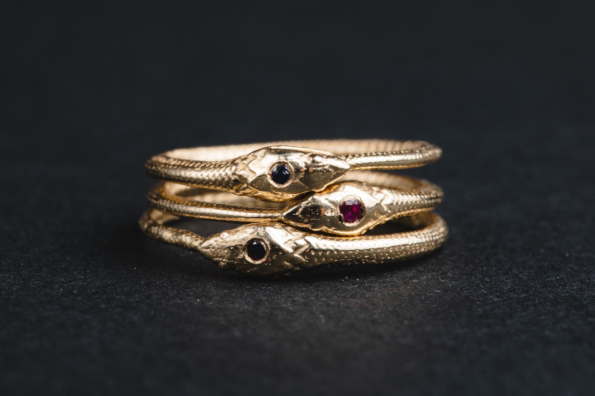 14k Solid Gold Ouroboros Snake Ring With Ruby, Sapphire or Black ...