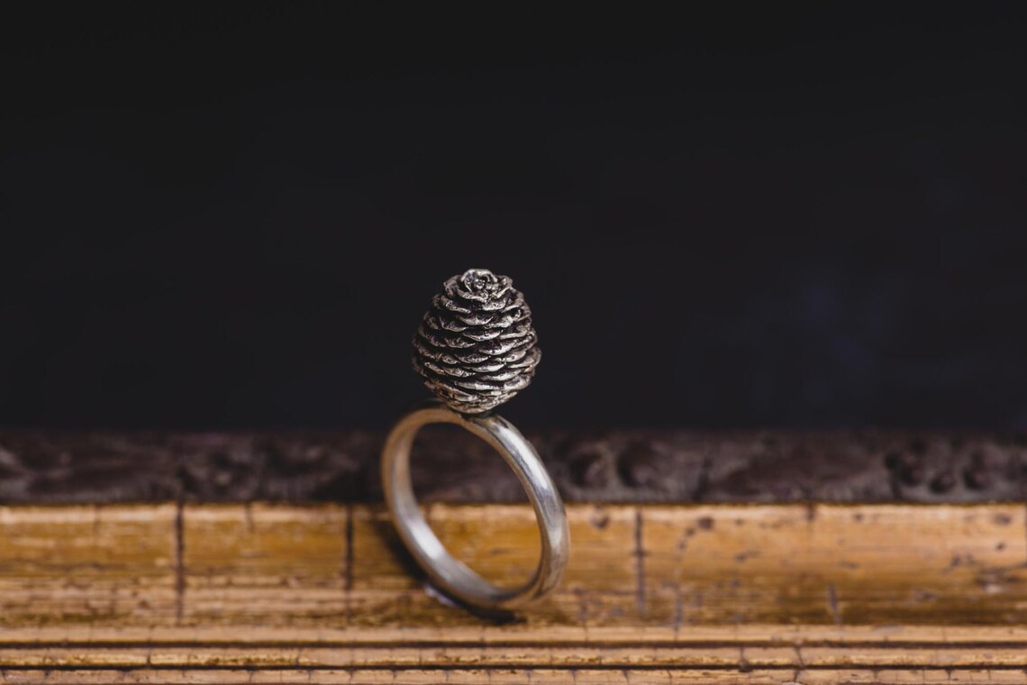 Pine Cone Ring-sterling Silver Pine Cone Ring-botanical Jewelry ...