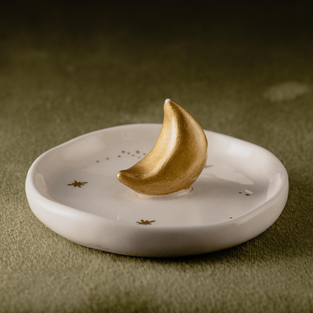 Gold Moon Ring Dish-handcrafted Crescent Moon Jewelry Dish-moon Jewelry ...