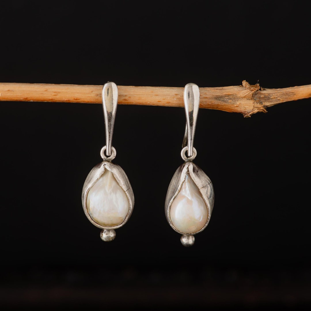 Pearl Dangle Earrings-sterling Silver Pearl Earrings-vintage Inspired ...