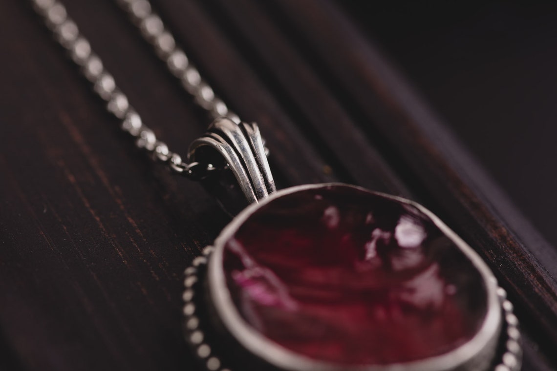 Sterling Silver Round Ruby Pendant-Rough Ruby Necklace-Vintage | Etsy