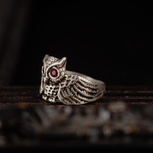 Sterling Silver Owl Ring With Ruby Eyes-owl Band Ring-silver Owl Ring ...