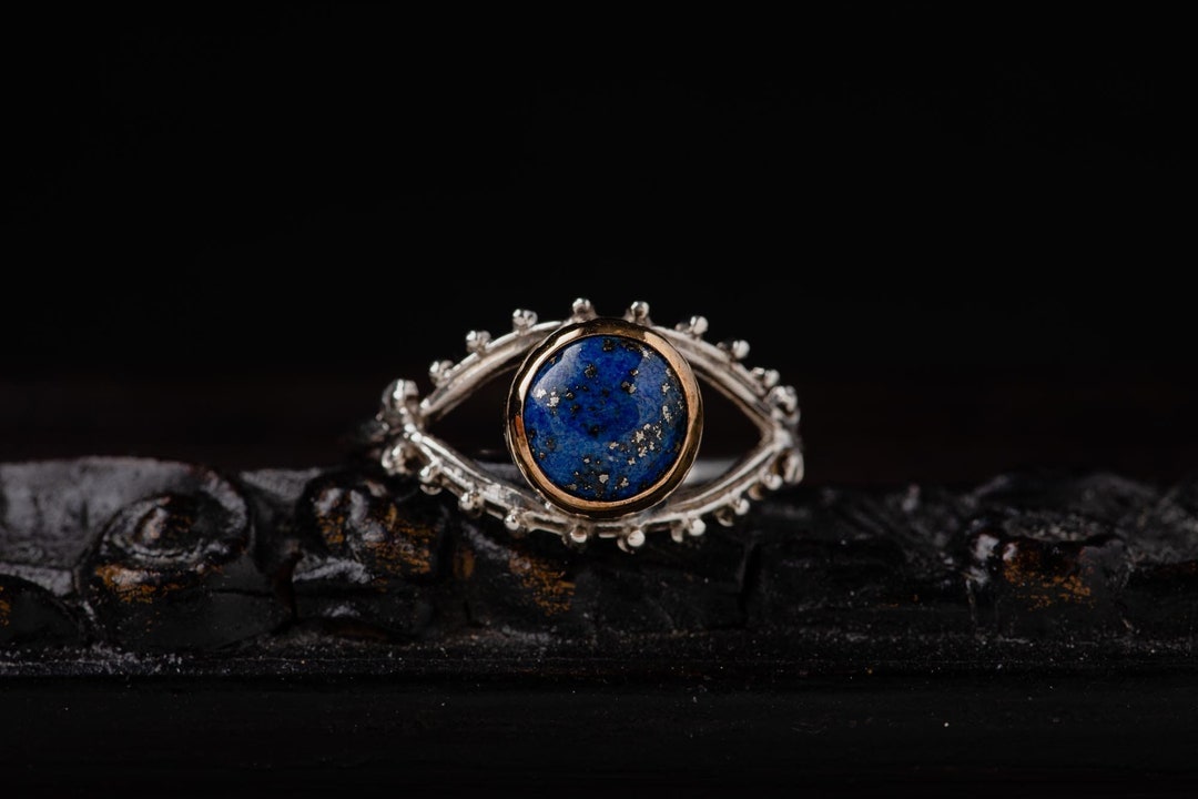 Lapis Evil Eye Ring-sterling Silver Lapis Eye Ring-minimal Evil Eye ...