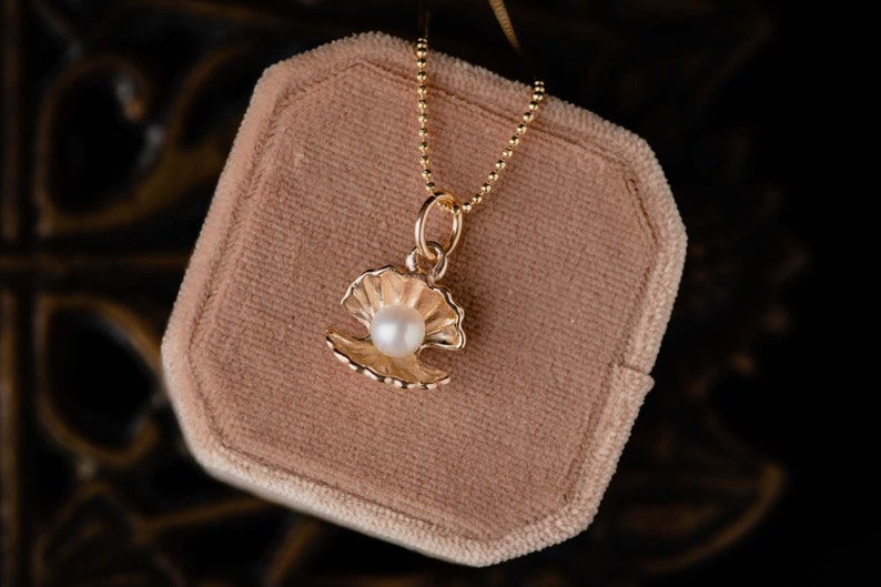 14K Gold Oyster and Pearl Pendant-solid Gold Sea Shell Pearl - Etsy