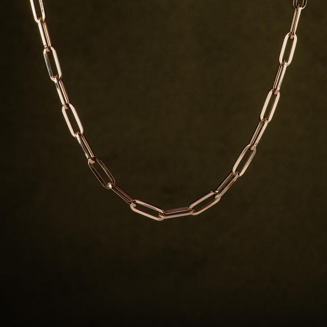 14K Solid Gold Paperclip Chain Necklace-gold Short Paperclip Necklace ...