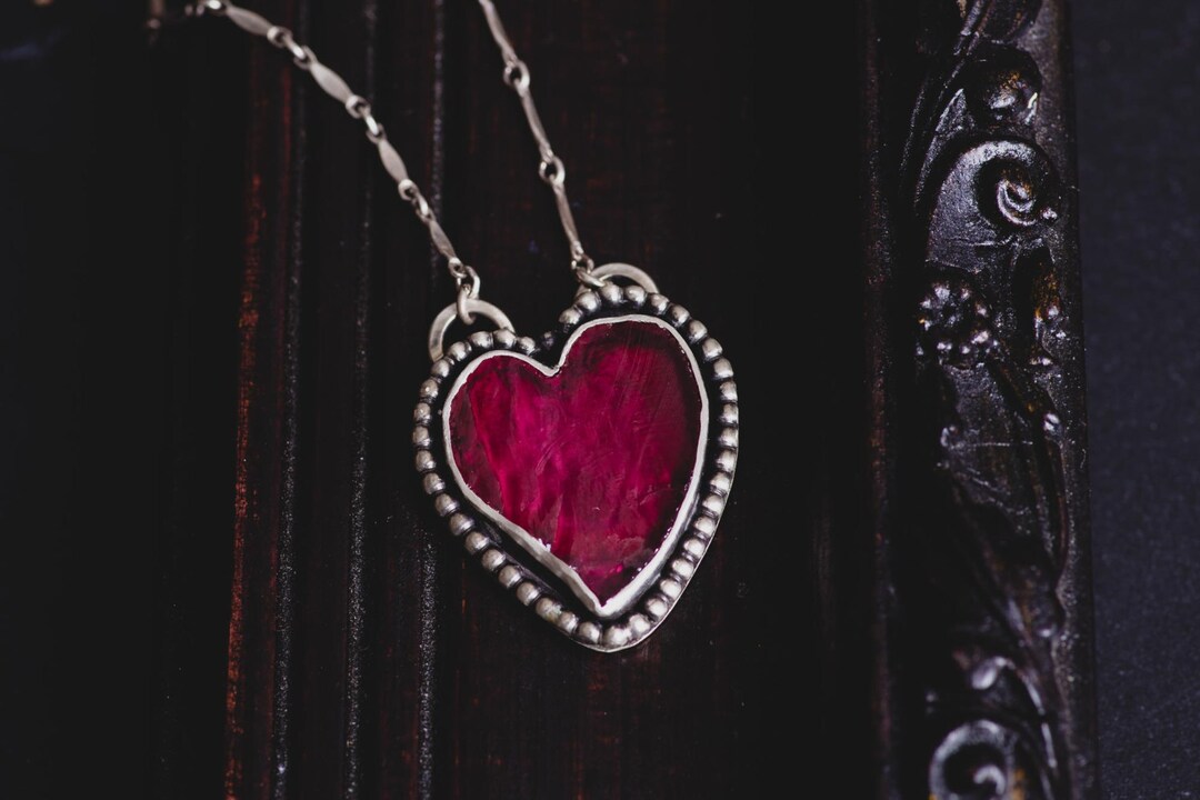 Ruby Heart Necklace-sterling Silver Heart Necklace-ruby Pendant-vintage ...