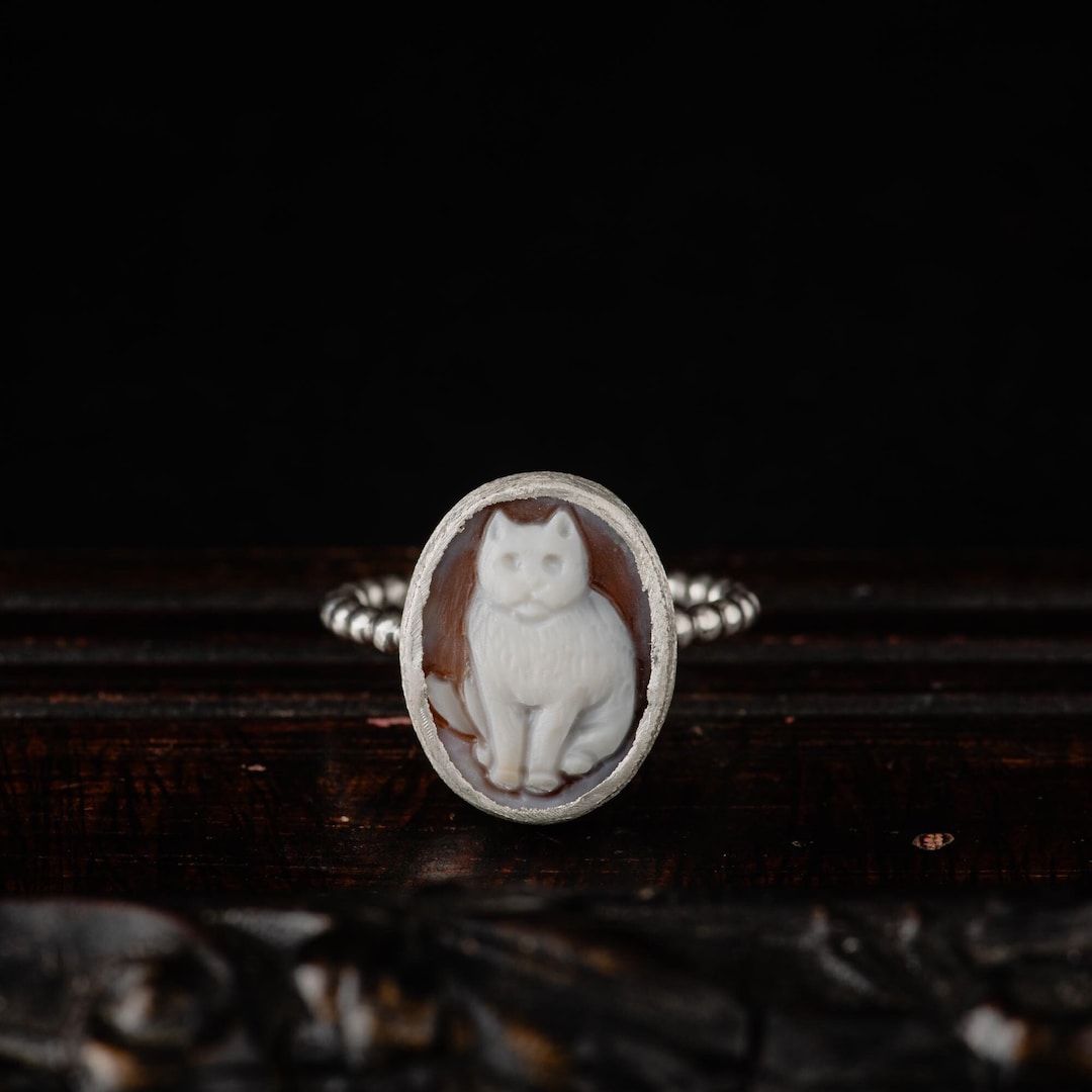 Cat Cameo Ring-sterling Silver Shell Cameo Ring-cat Ring-cameo ...