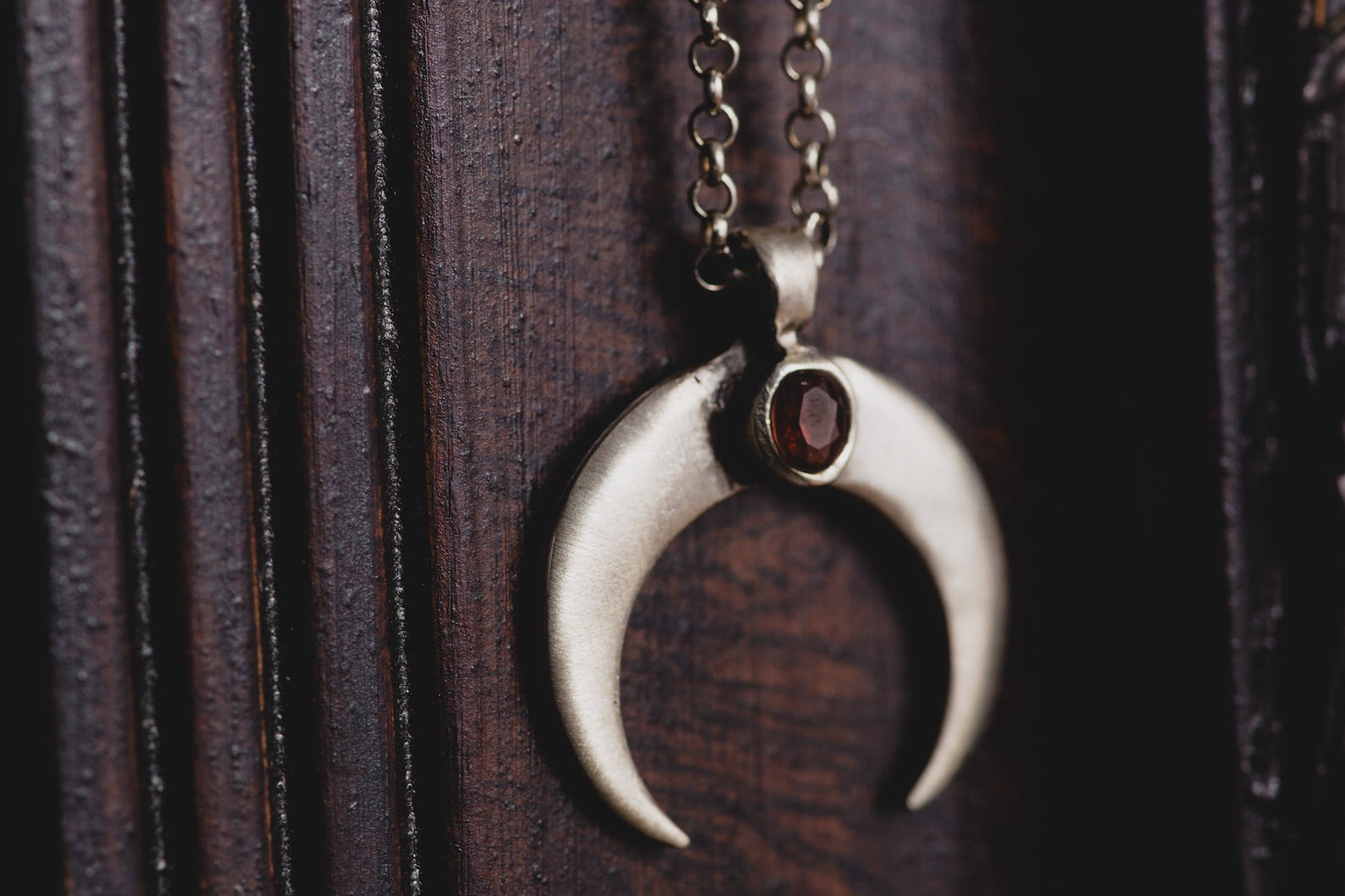 Moon Horn Garnet Pendant-Sterling Silver Red Garnet Moon | Etsy