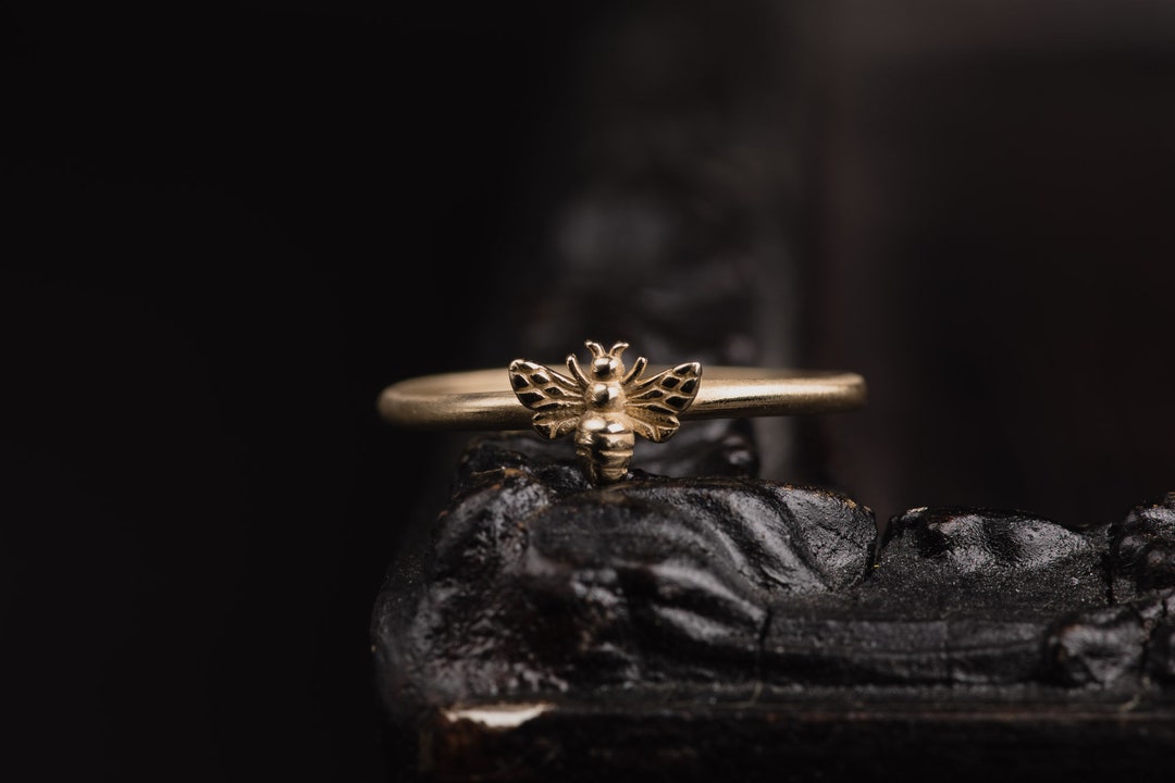 14K Gold Bee Ring-dainty Bee Ring-bee Stacking Ring-bee Jewelry-tiny ...