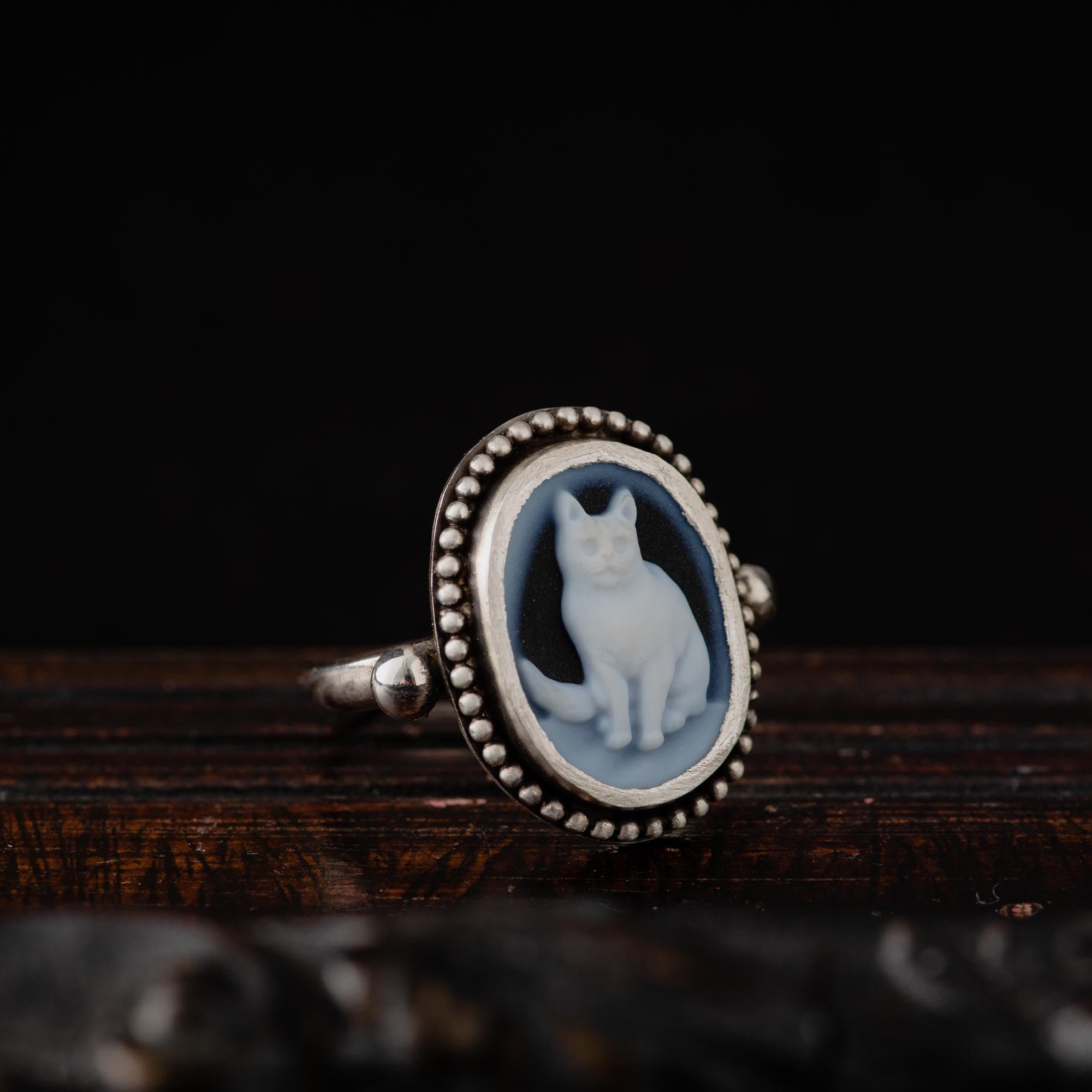 Cat Cameo Ring With Granulation-sterling Silver Agate Cameo - Etsy