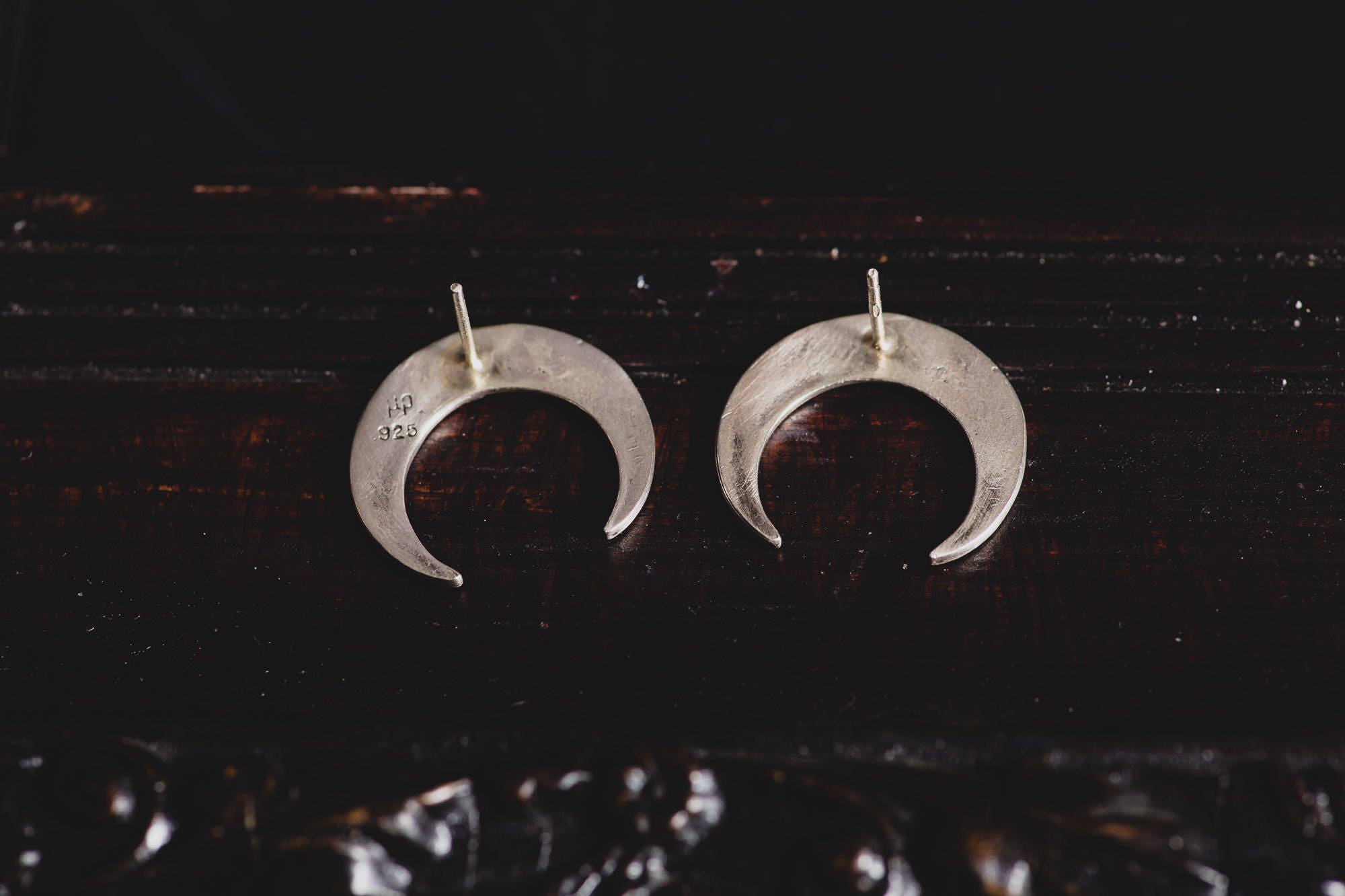 Crescent Moon Horn Earrings-sterling Silver Moon Stud | Etsy