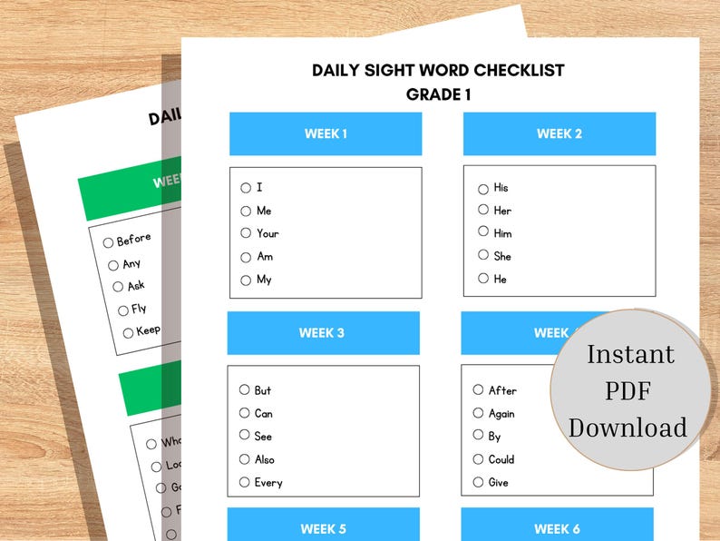 Grade 1 Sight Word Checklist - Etsy